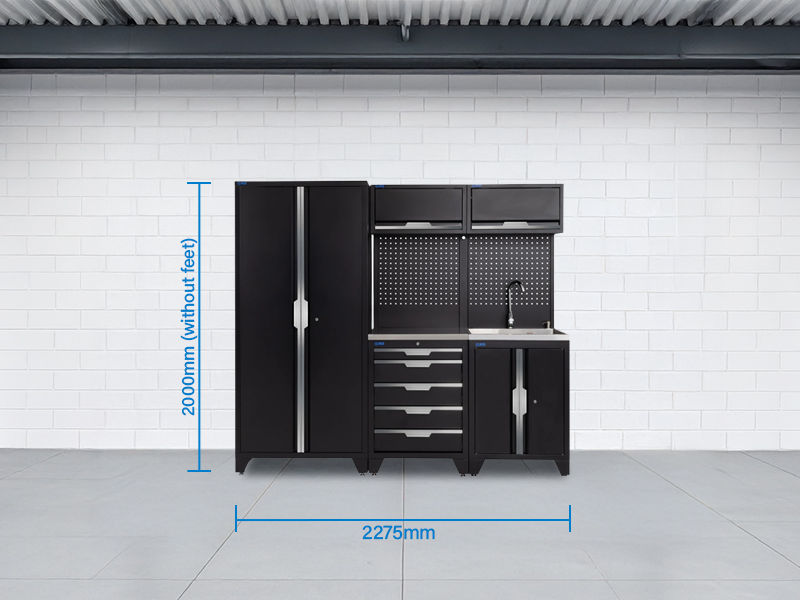 SGS 7pc Garage Storage System with Stainless Steel Worktop and Sink