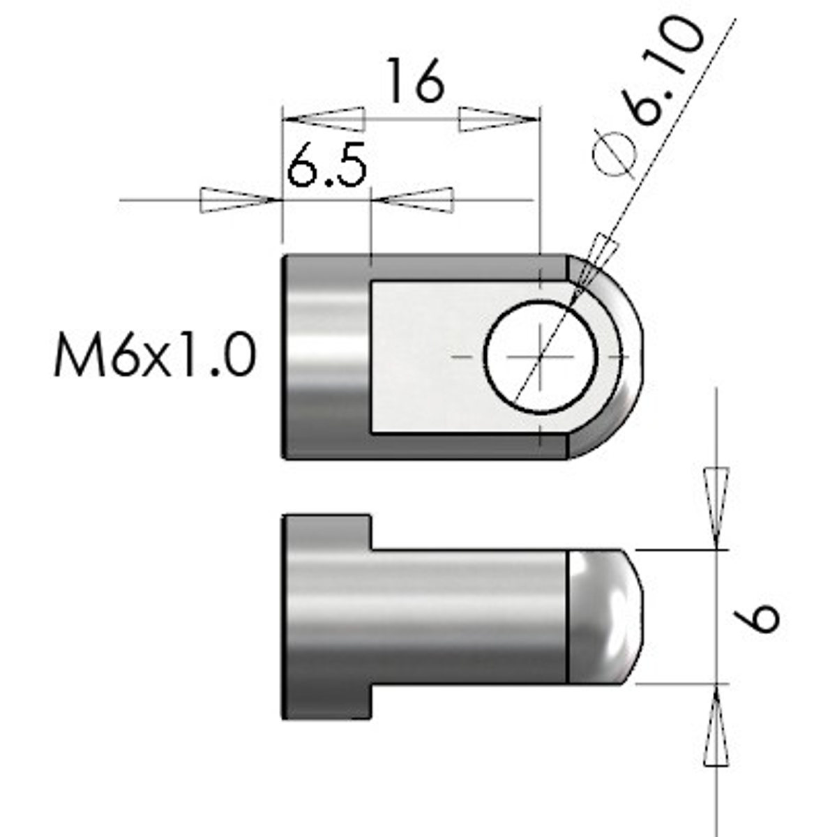 H1 - Stainless Steel Eyelet with a 6mm hole, 6mm thick and 16mm long