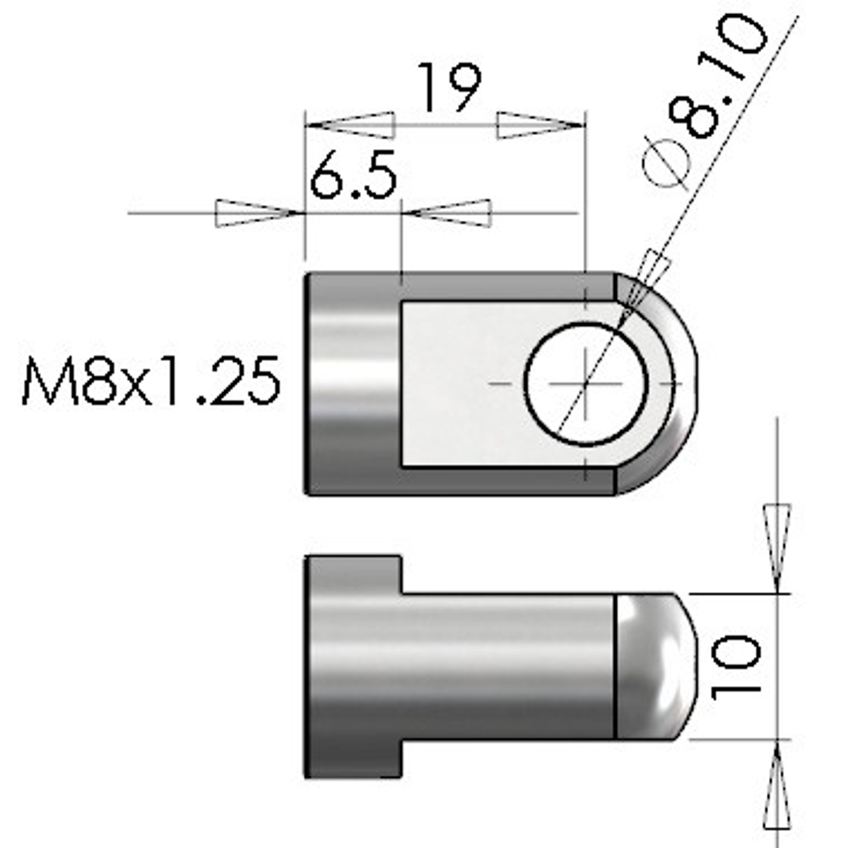 NitroLift H5 Stainless Steel 8mm Hole Eyelet for M8 Thread
