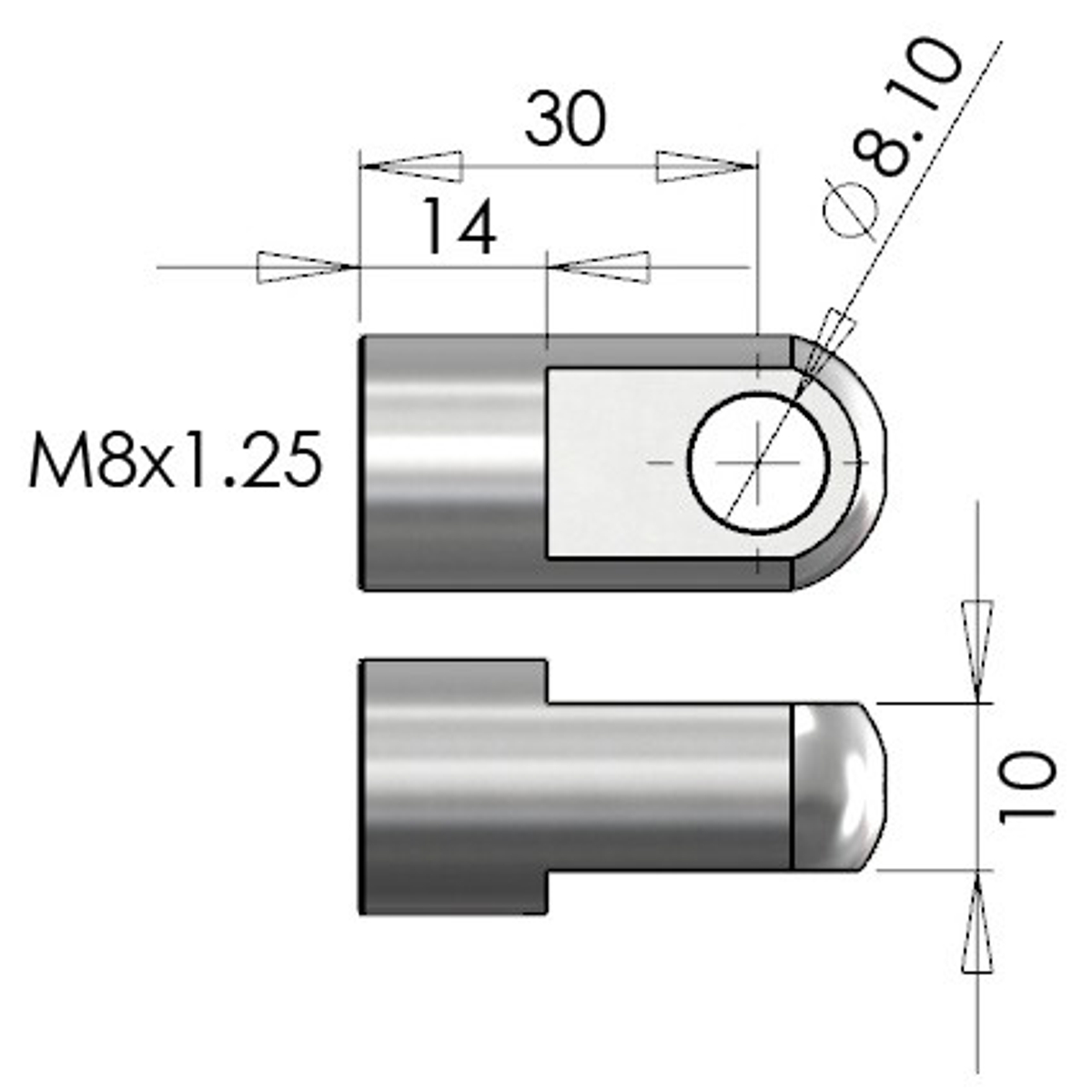 NitroLift H6 Stainless Steel 8mm Hole Eyelet for M8 Thread