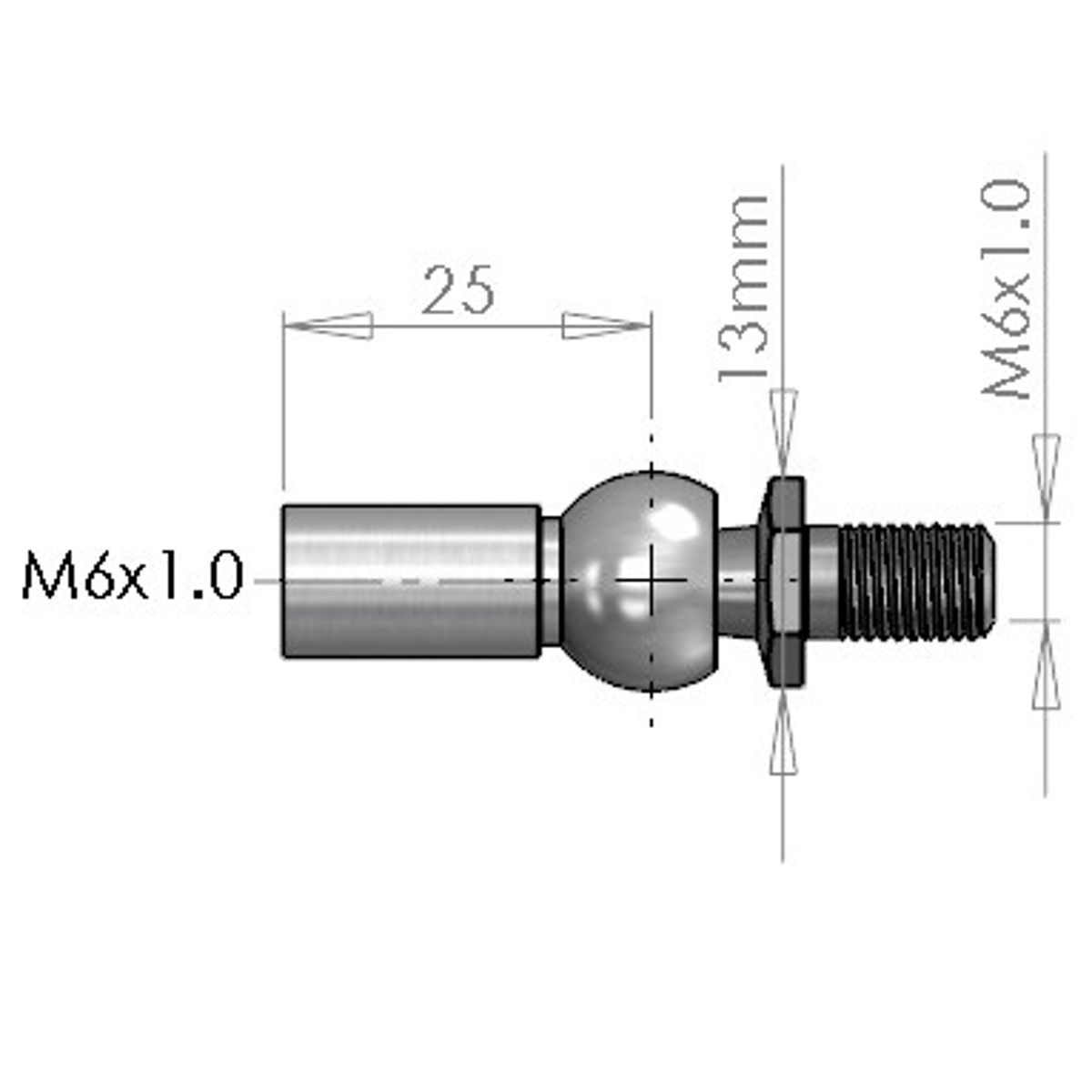 A1 - NitroLift Axial/Inline M6 Ball Stud To Fit M6 Thread