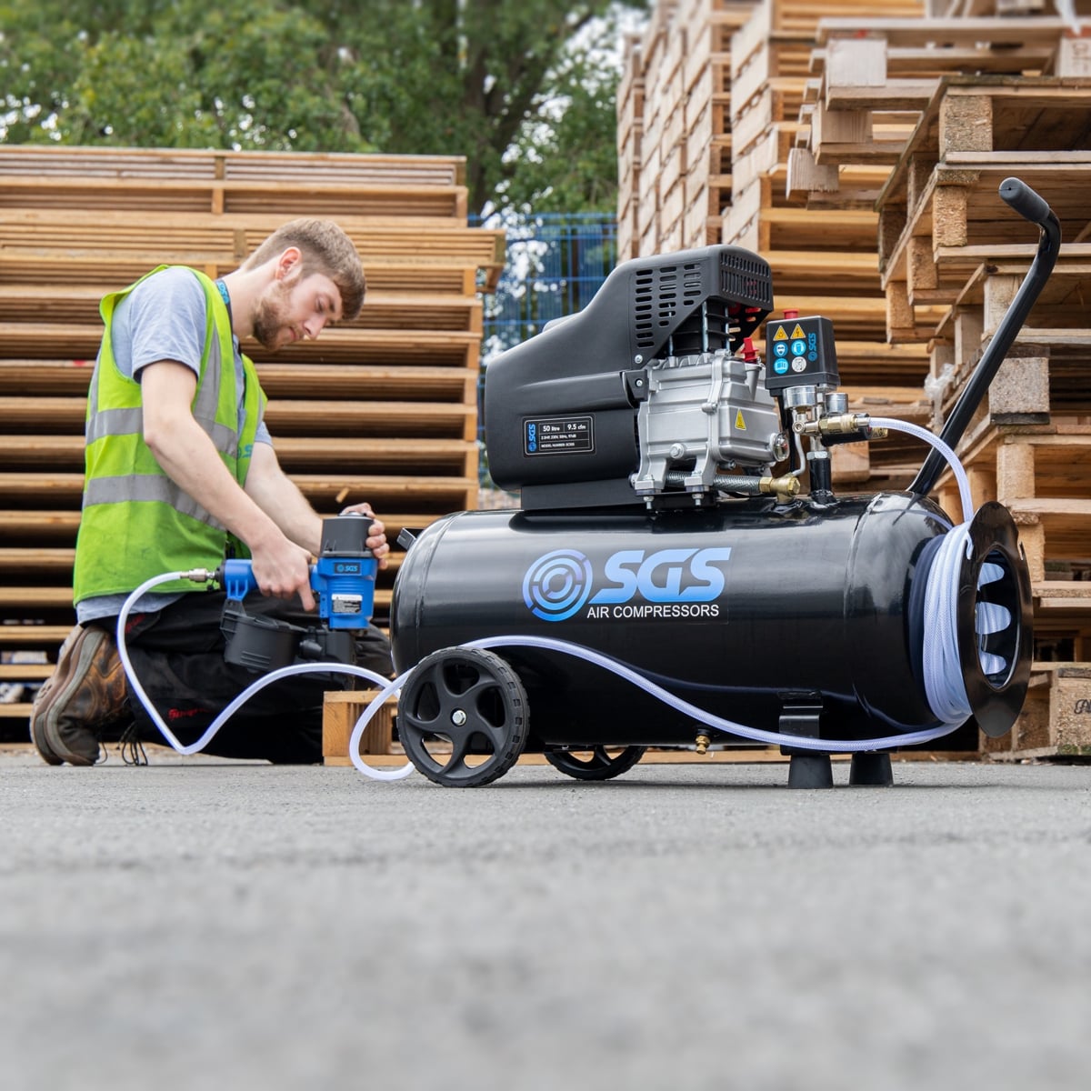 SGS 50 Litre Direct Drive Air Compressor with Ratchet & Impact Wrench ...