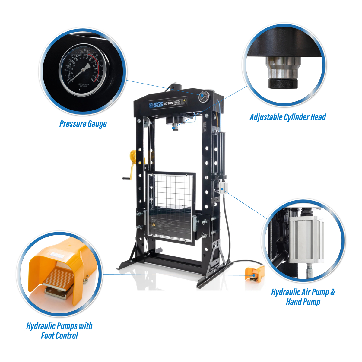 50 Ton Hydraulic Press with Hand & Air Pumps