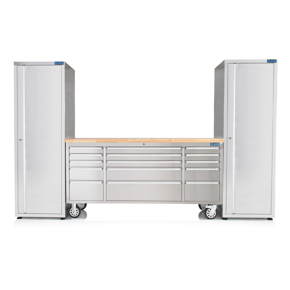 SGS 72" Stainless Steel Workbench Tool Chest and Two Side Cabinets