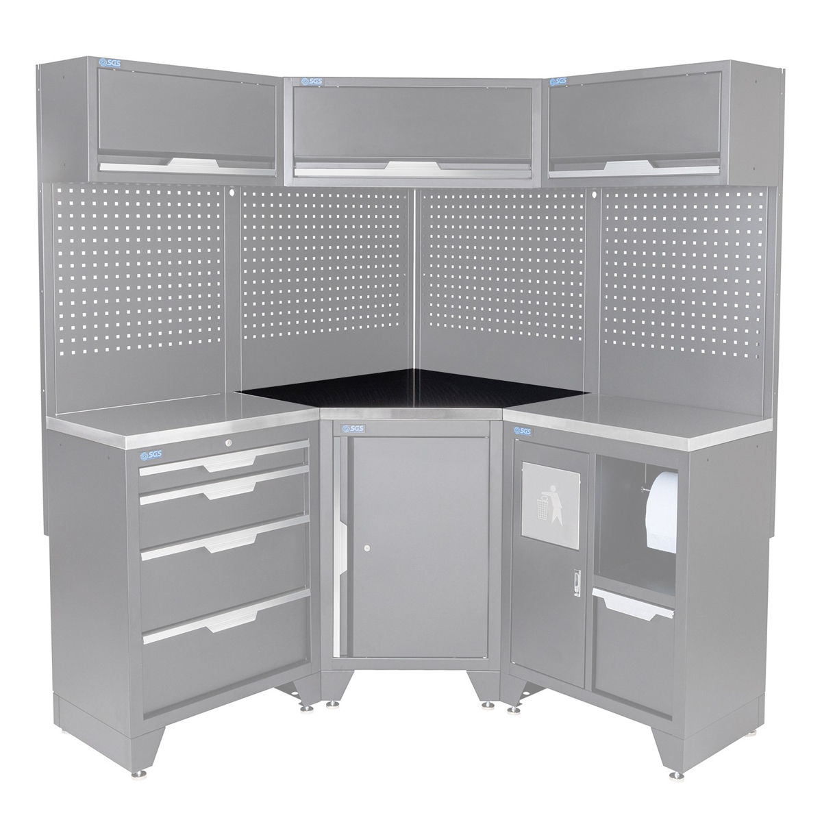 SGS Corner Stainless Steel Worktop | Modular Garage System