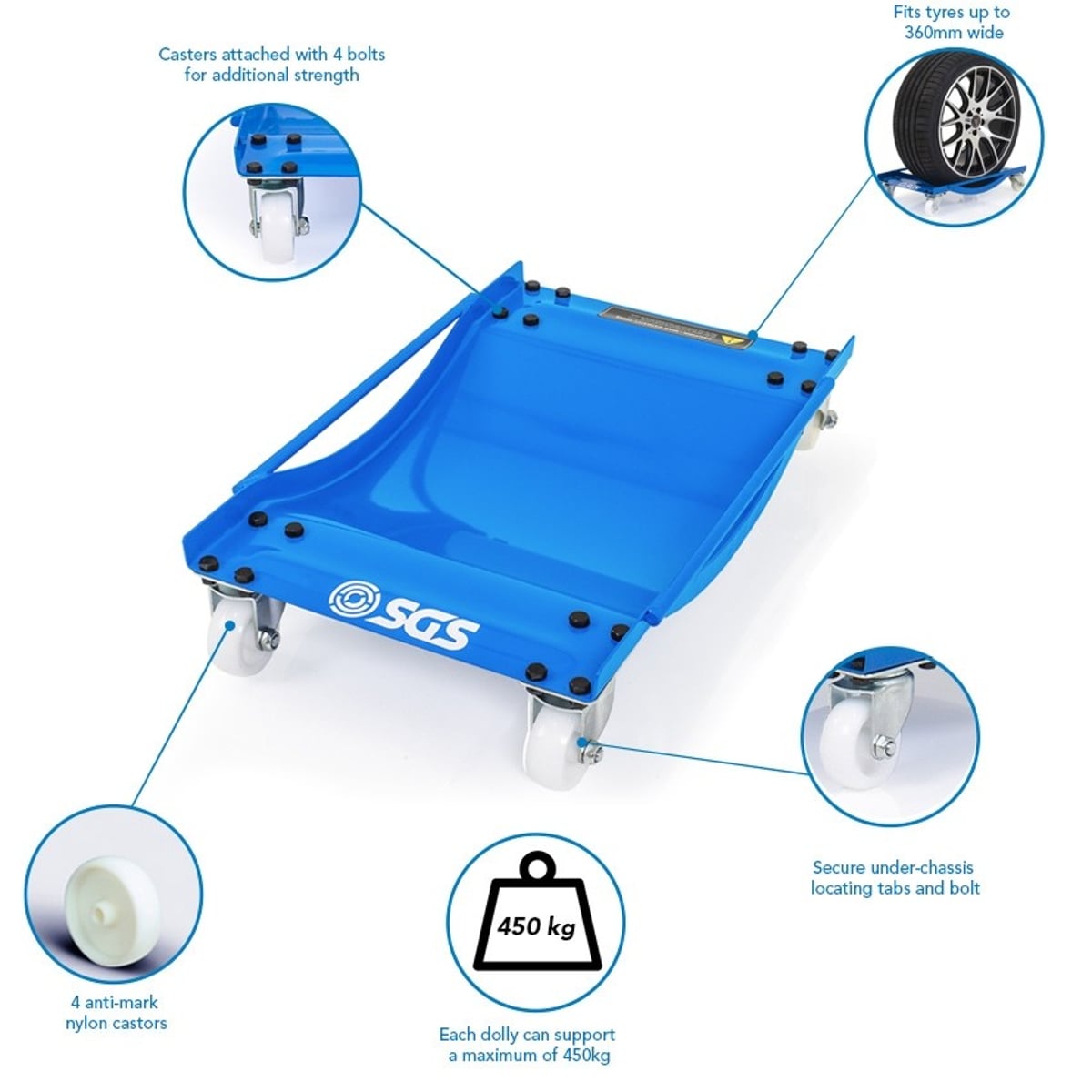 SGS Pro 4-Wheel Car Dollies | 1800kg Set | Anti-Mark Nylon Wheels