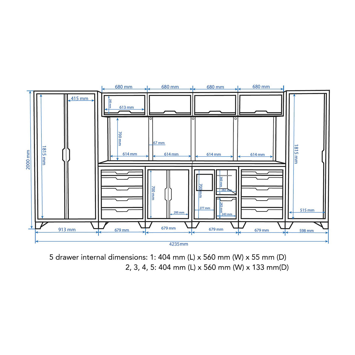 SGS 14pc Garage Storage System with Stainless Steel Worktop