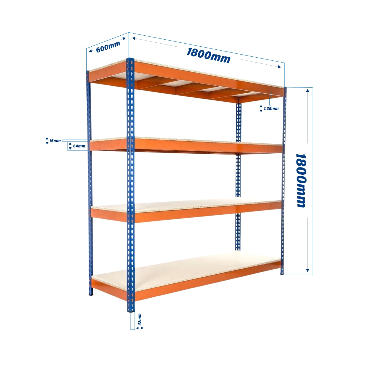 SGS 4 Tier Garage Shelving 15mm Chipboard Racking - 180x180x60cm - SGS