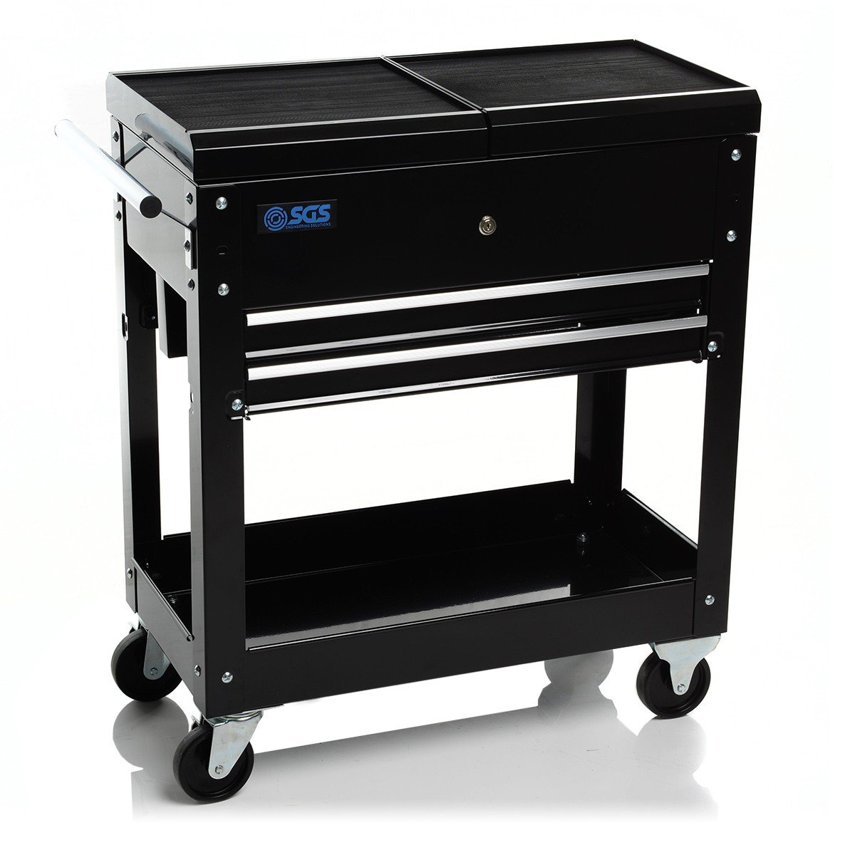 SGS 30in Tool Trolley Cart and Workstation | 2 Drawers | Black