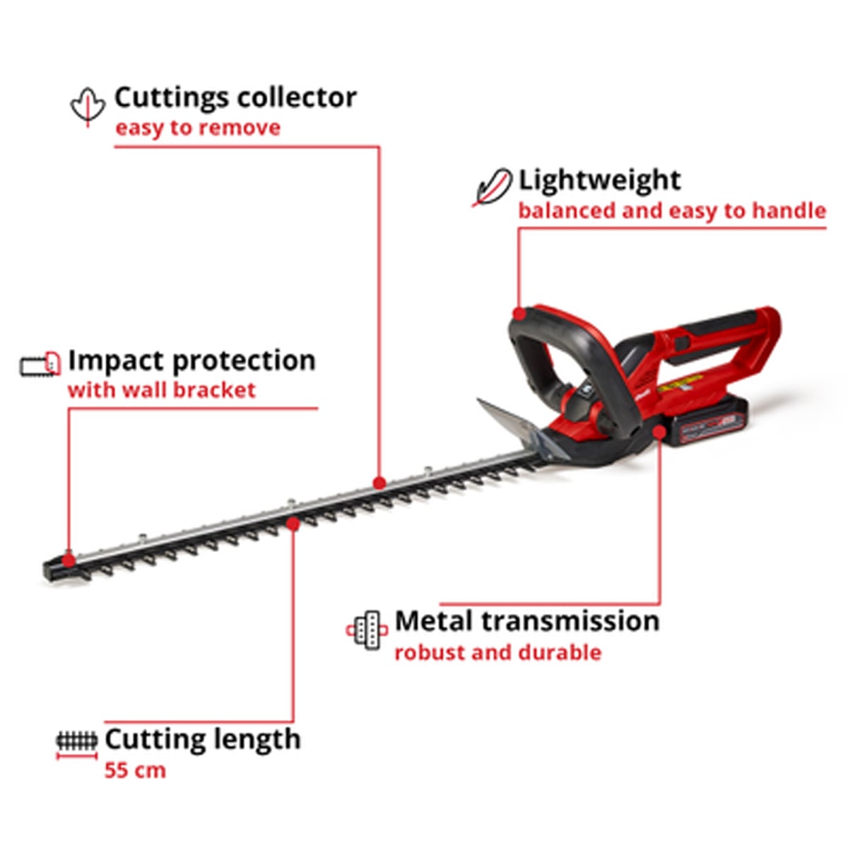 Einhell PXC 18V Cordless Hedge Trimmer, 55cm Cutting Length, 1x 2.5Ah ...