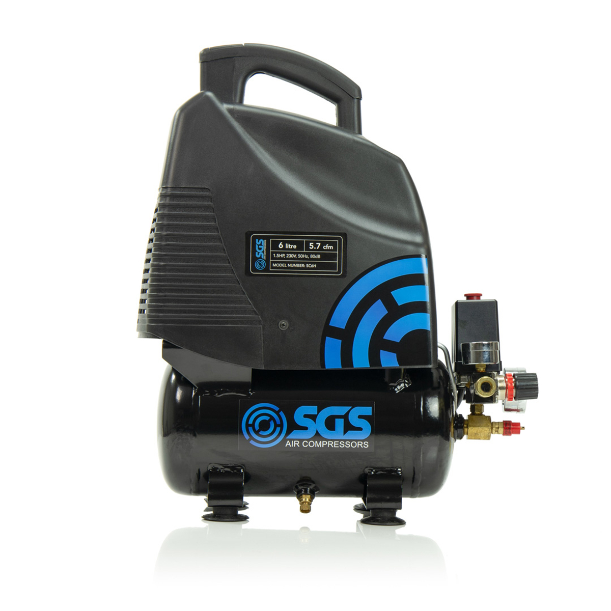 SGS 6 Litre Oil-Less Direct Drive Air Compressor & 5 Piece Tool Kit - 5 ...