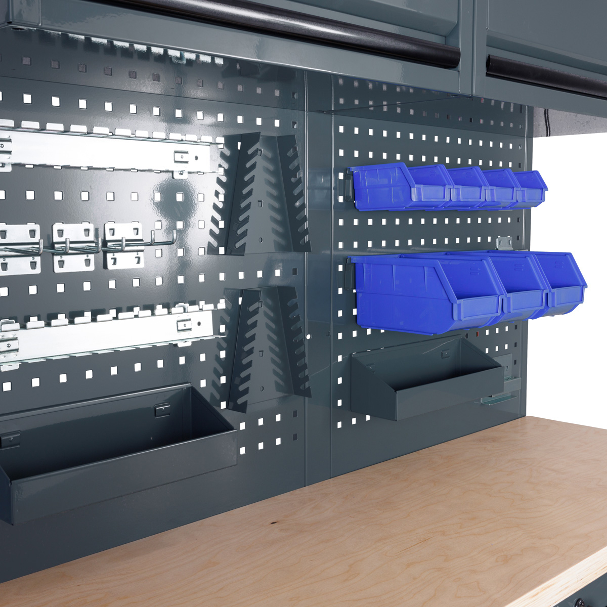 SGS 53in Garage Workstation with Top Cabinets | Pegboard & Accessories