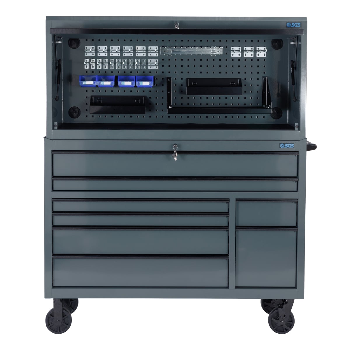 SGS 56in Roller Cabinet with Top Hutch | 8 Drawers | Slate Grey