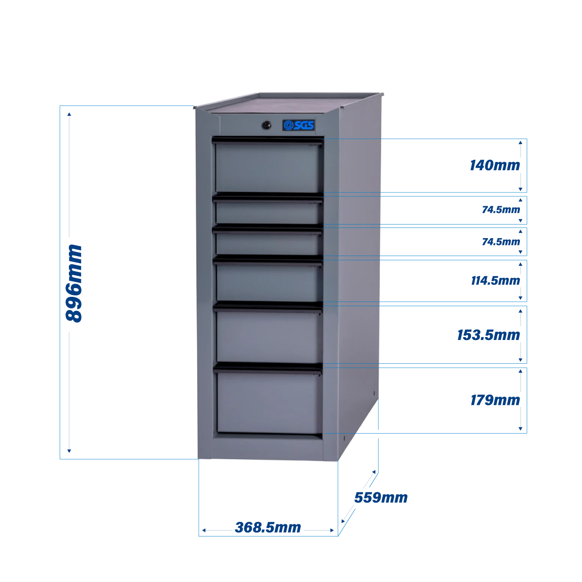SGS Side Cabinet | 6 Drawers | Slate Grey