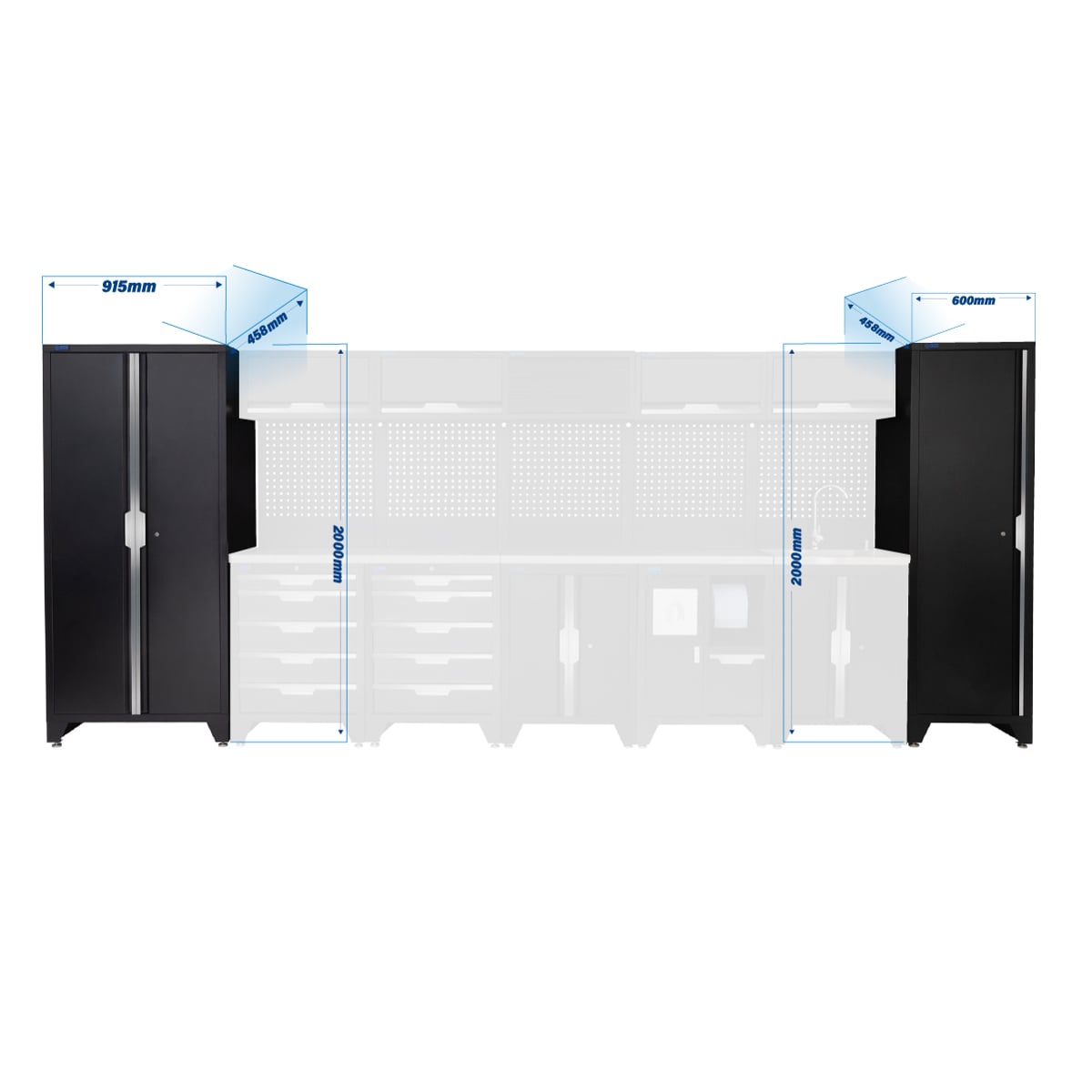 SGS 17pc Professional Garage Storage System | Sink, Bin & 10 Drawers