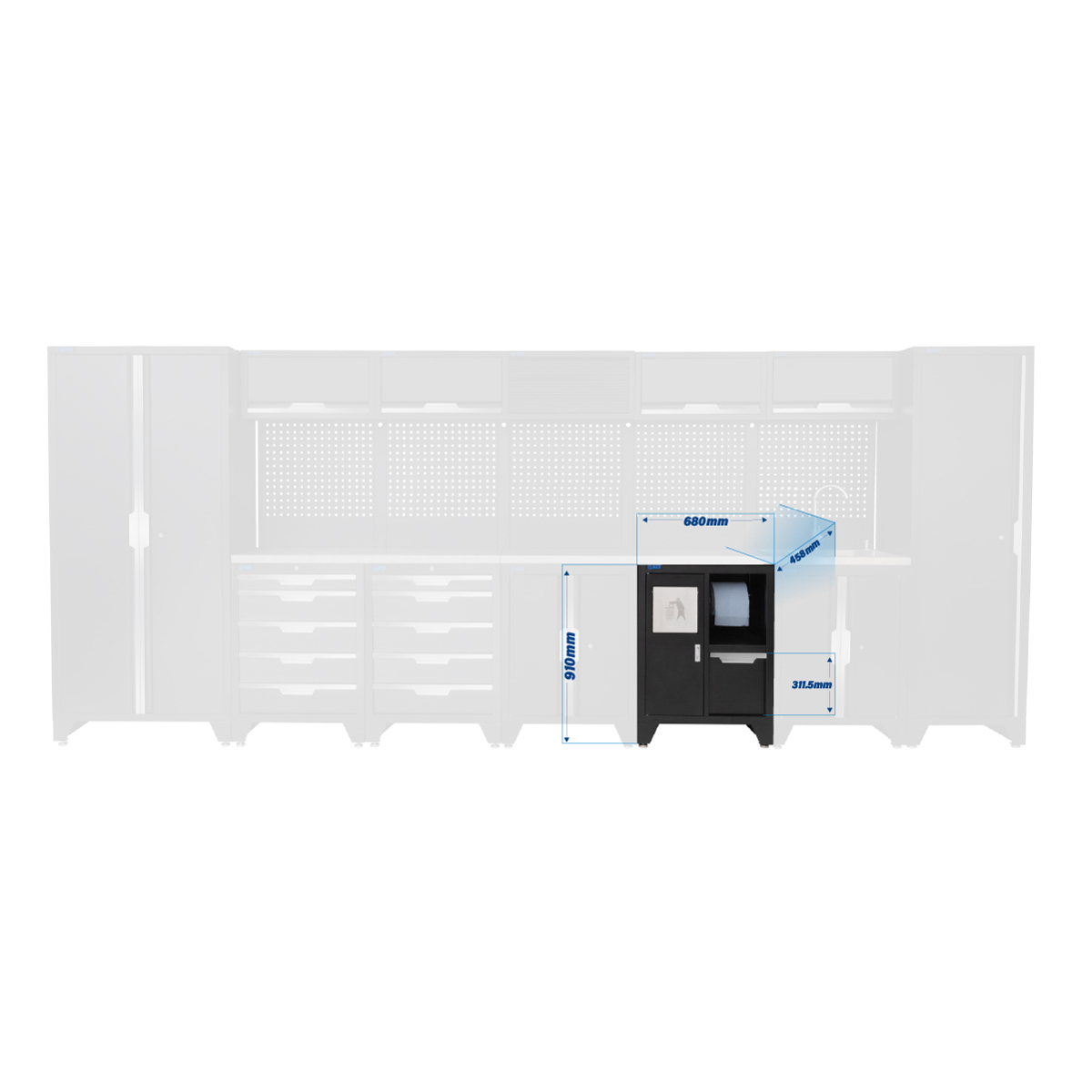 SGS 17pc Professional Garage Storage System | Sink, Bin & 10 Drawers