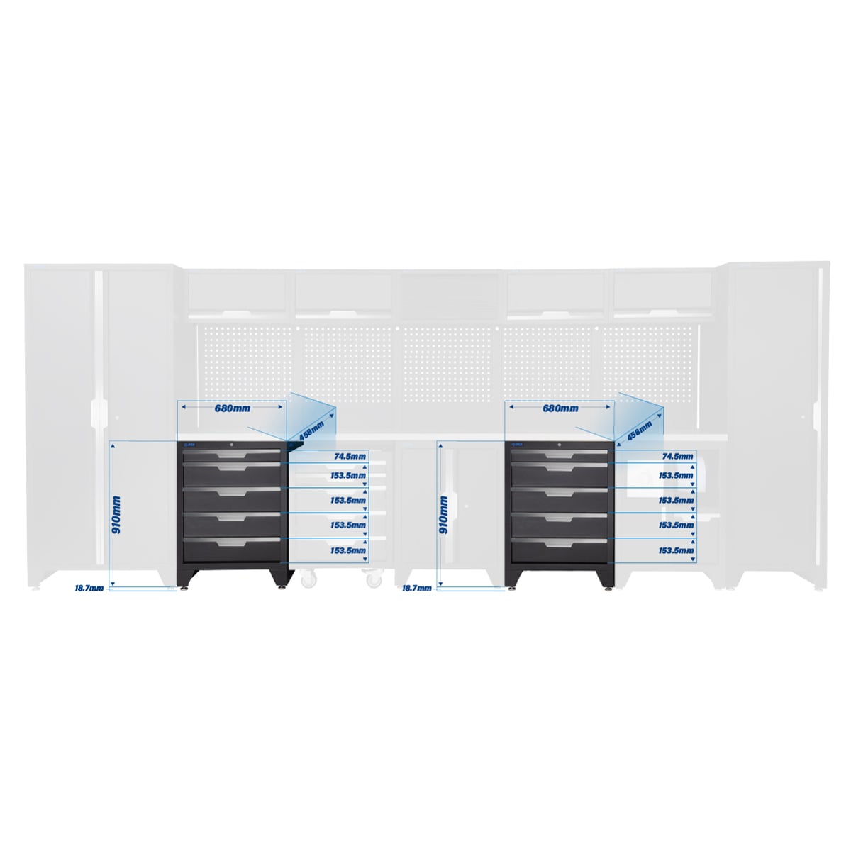 SGS 17pc Professional Garage Storage | 15 Drawers & Stainless Worktop