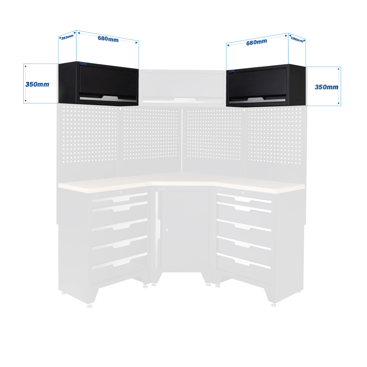 SGS 10pc Corner Garage Storage | 9 Drawers & Wood Worktop