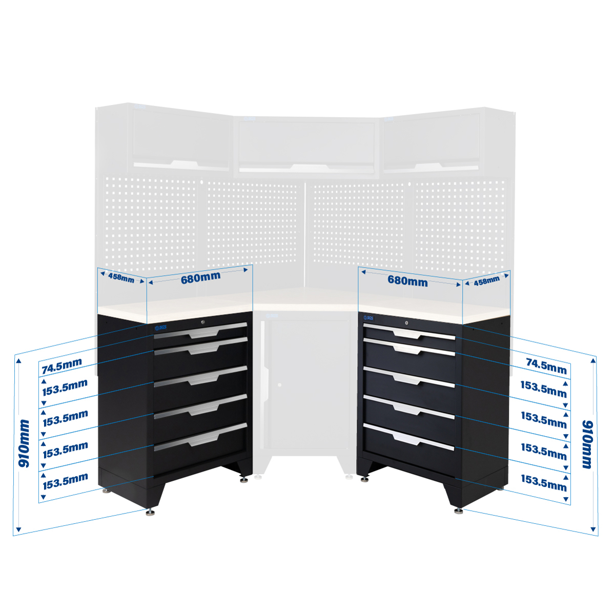 SGS 10pc Corner Garage Storage | 9 Drawers & Wood Worktop