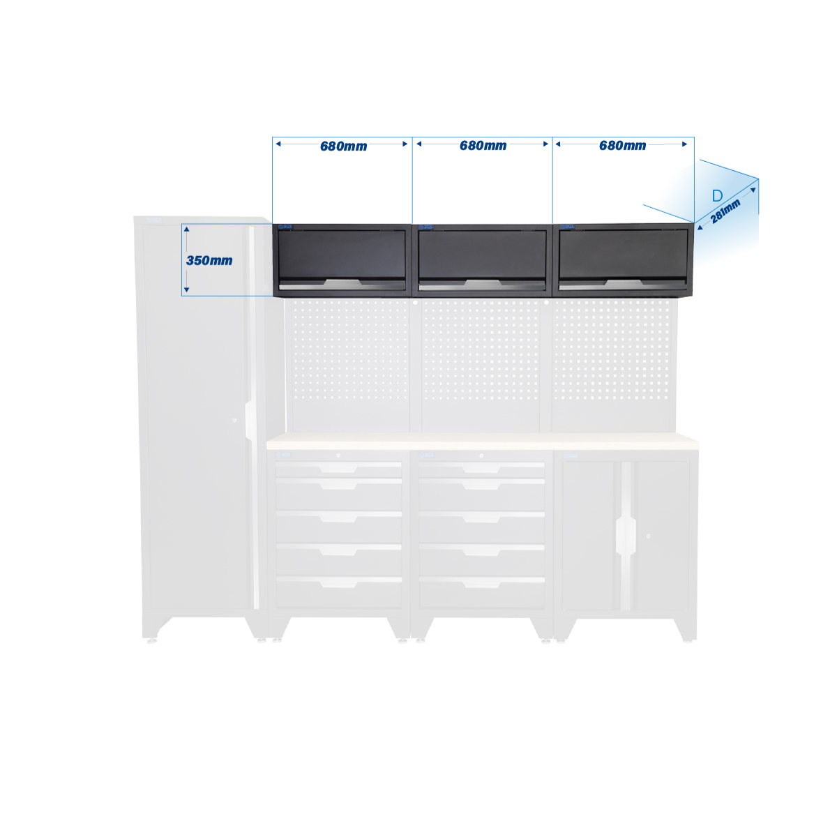 SGS 10pc Garage Cabinet System | Wood Worktop | Heavy-Duty Drawers