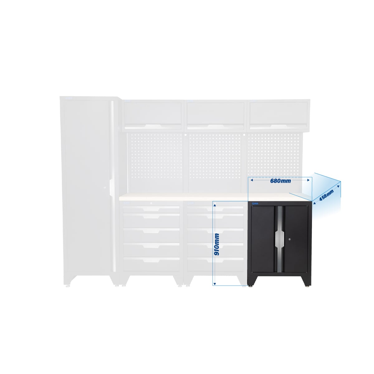 SGS 10pc Garage Cabinet System | Wood Worktop | Heavy-Duty Drawers