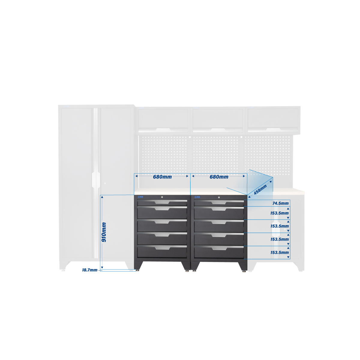 SGS 10pc Garage Storage System | Wood Worktop & Heavy-Duty Drawers