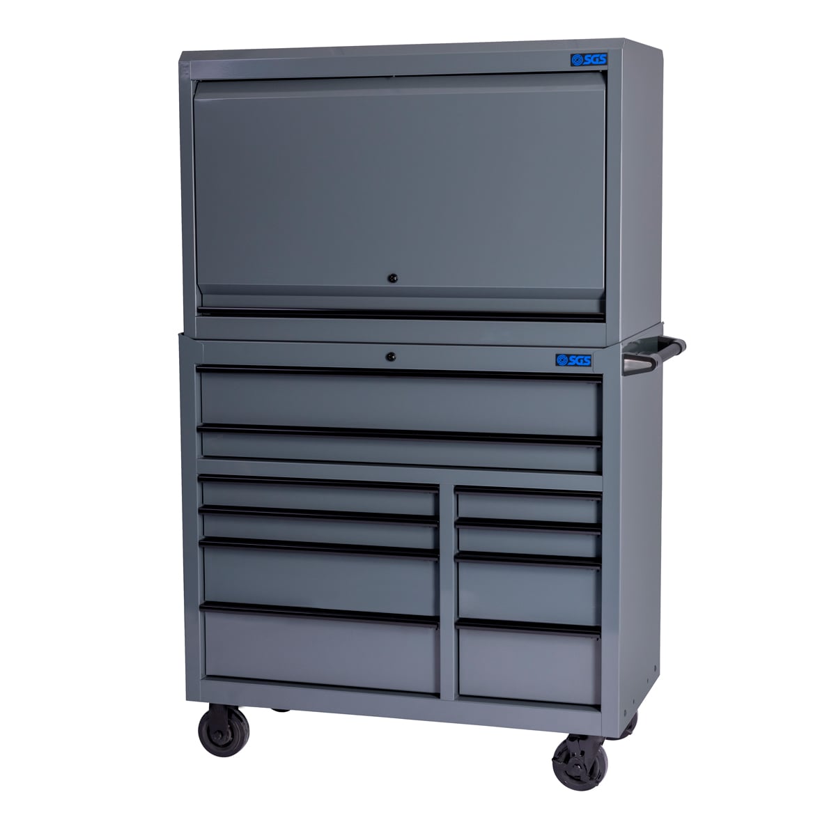 SGS 42in Roller Cabinet with Top Hutch | 10 Drawers | Slate Grey